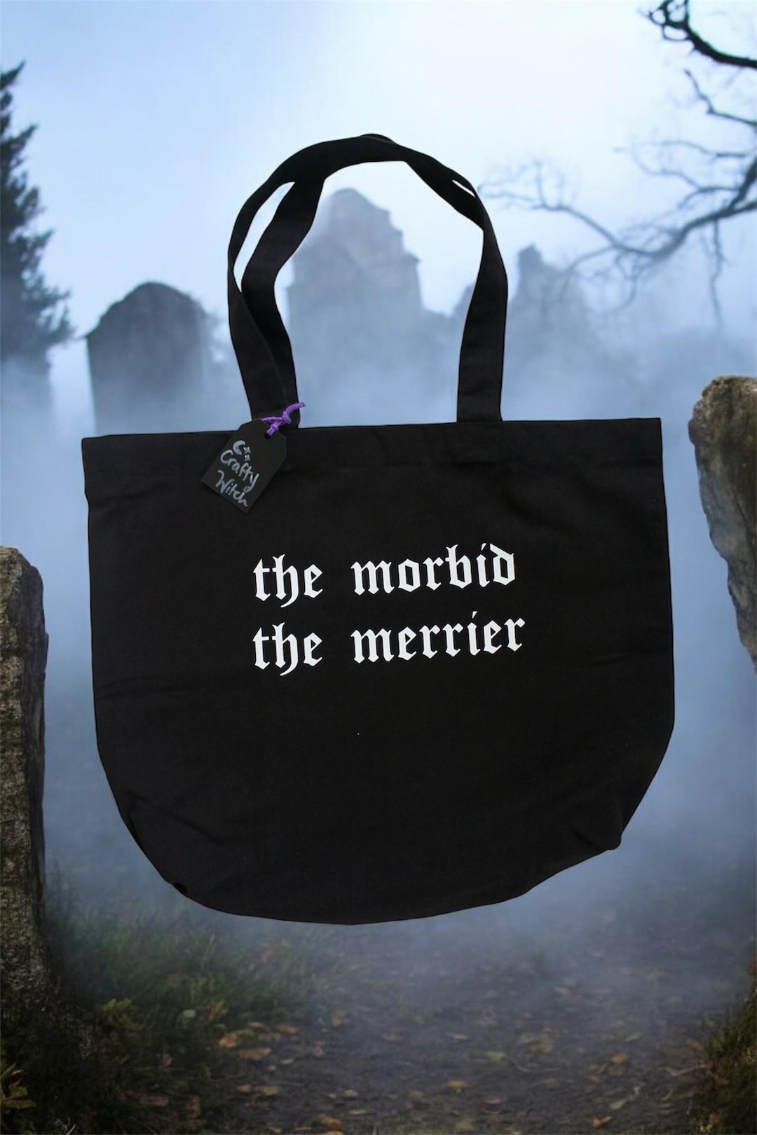 Morbid Tote Bag, Black Cotton Canvas Tote Bag, Dark Humour, Gothic ...