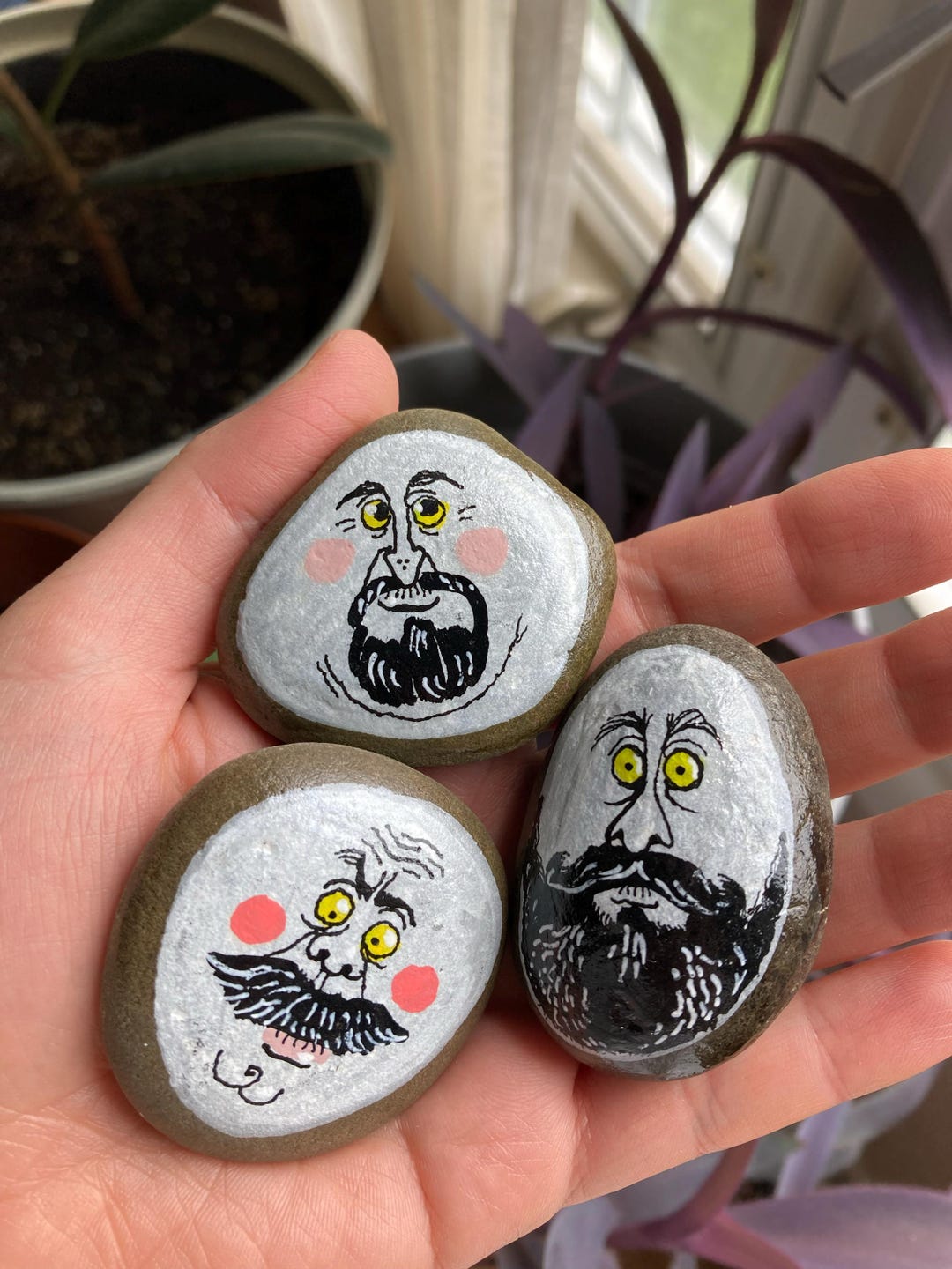 Set of Painted Rocks With Funny Faces | Silly Characters Hand-painted ...