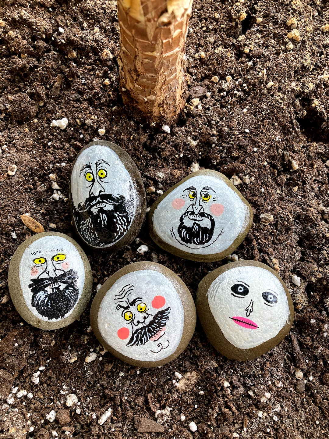Set of Painted Rocks With Funny Faces | Silly Characters Hand-painted ...