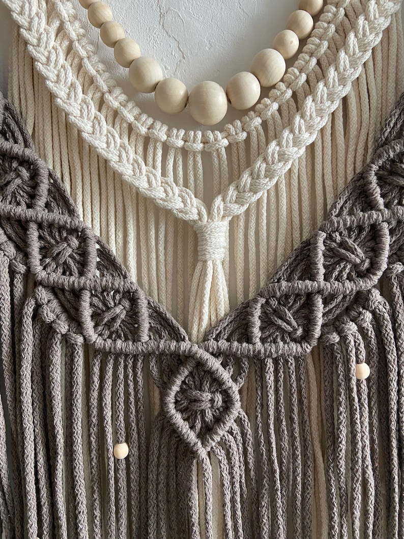 Macrame Wall Hanging With the Wooden Beads, Macrame Pattern, Brown ...