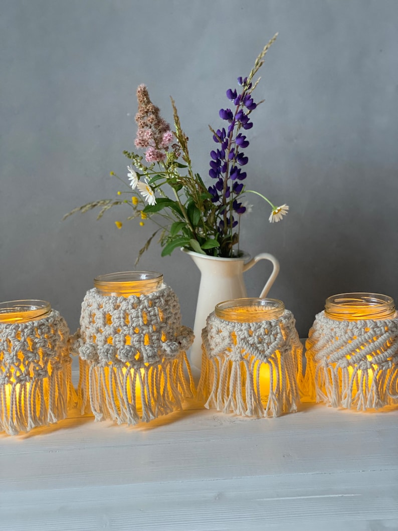 SET of 4 Macrame Jar Cover Patterns, Macrame Jar PATTERN Pdf, Wedding ...