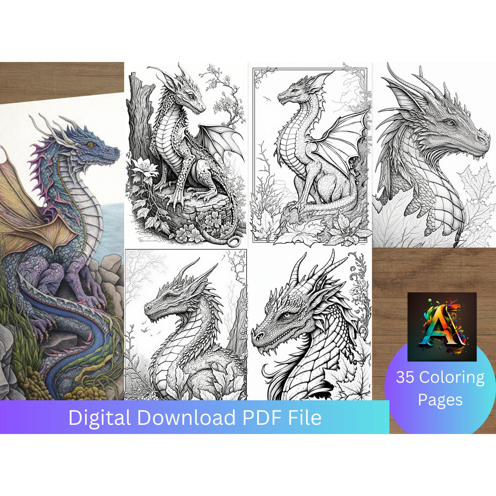 Mythical Dragons Coloring Book Unleash Your Creativity - Etsy