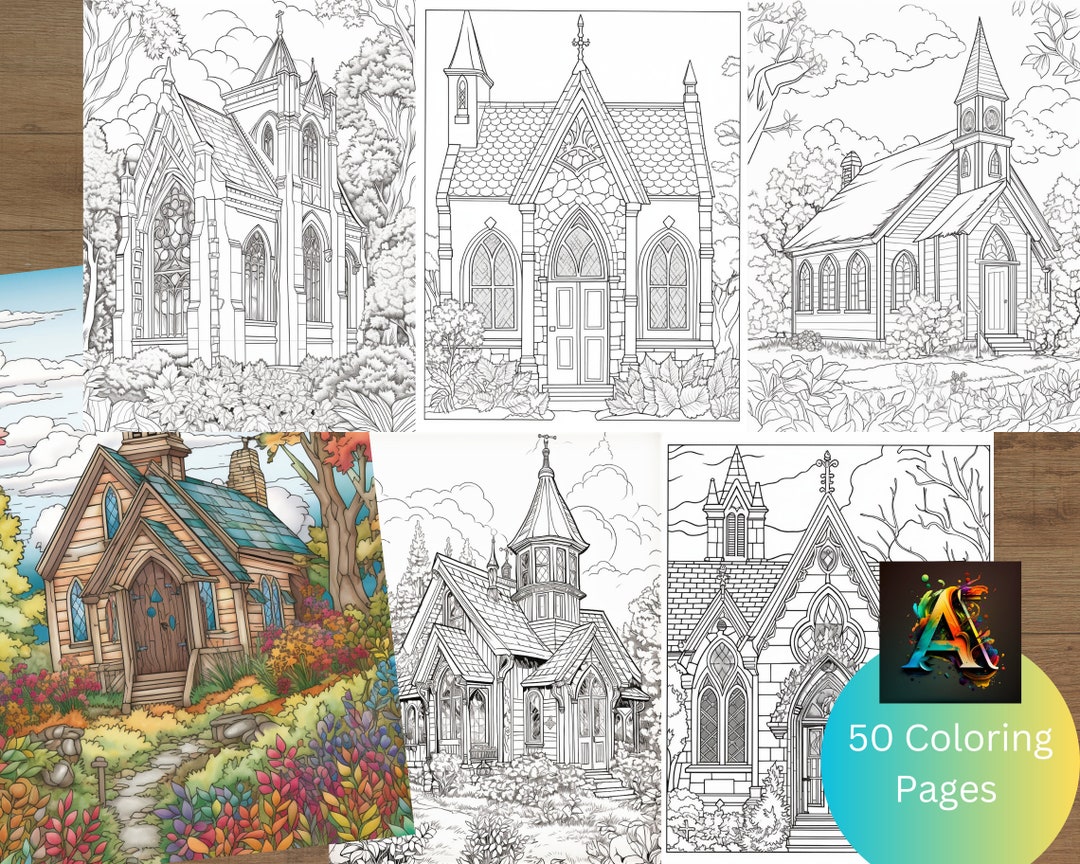 Country Churches Coloring Book - Etsy