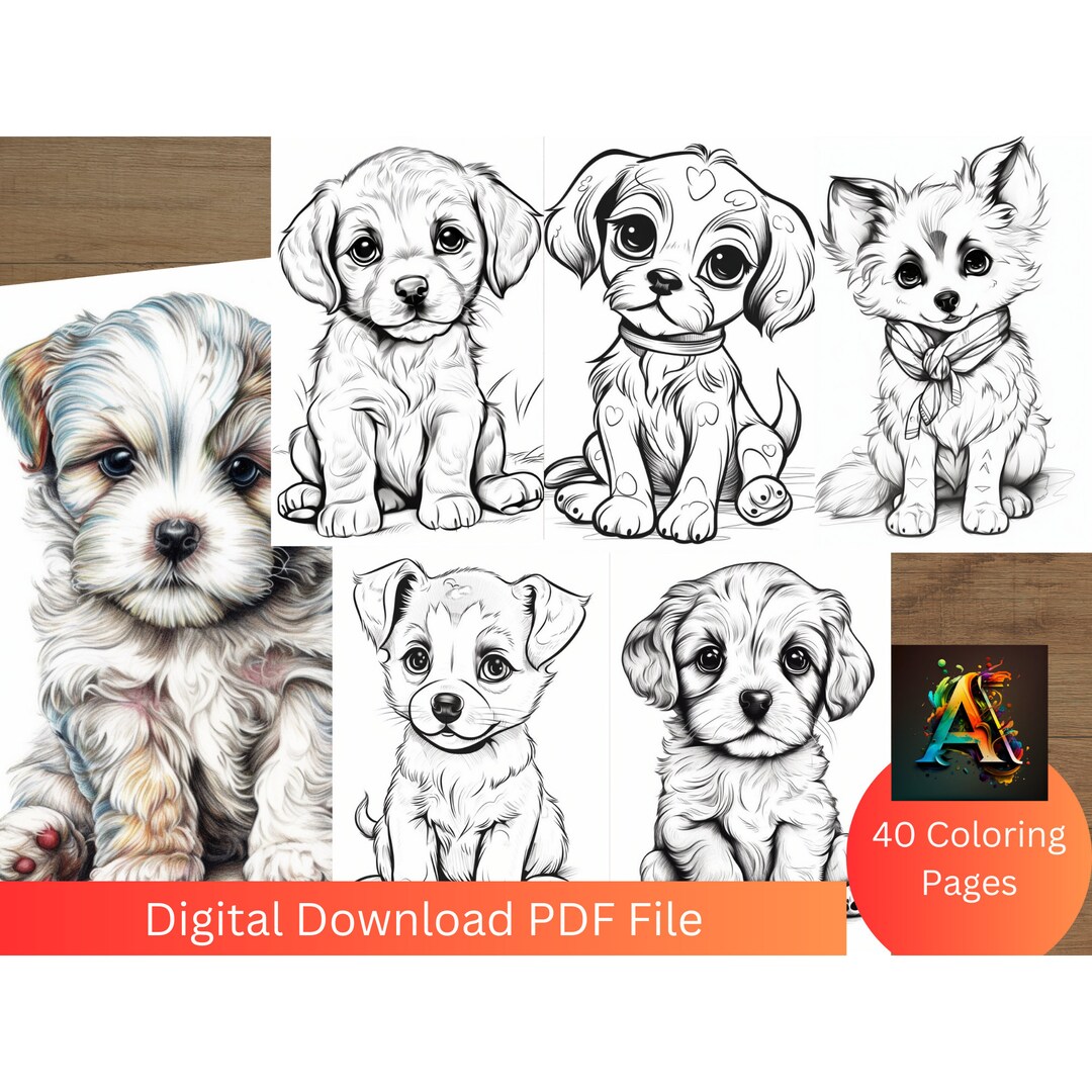 Cute Puppy Coloring Book - Enjoy Hours of Coloring Fun With Adorable ...