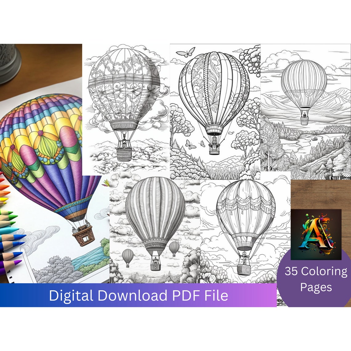 Hot Air Balloon Coloring Book Take Your Imagination on a Colorful ...