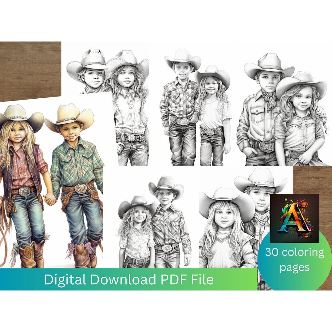 Little Cowboy and Cowgirl Coloring Pages - Etsy