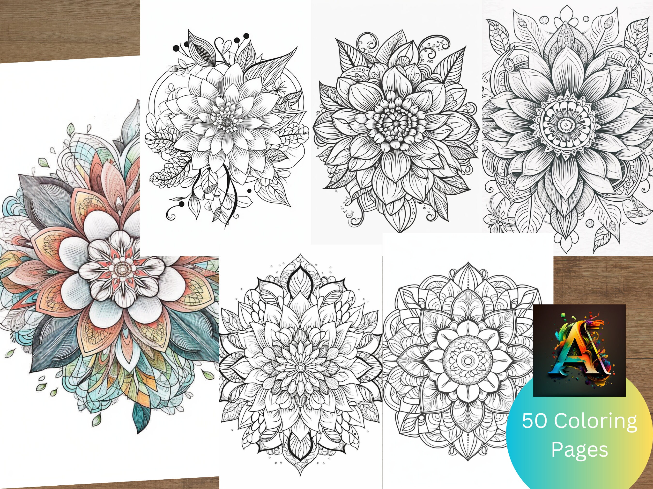Blossoming Mandalas: 50 Floral Coloring Pages - Etsy