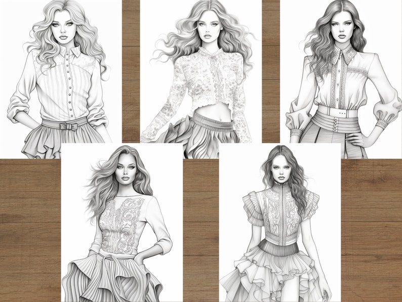 Fashion Model Coloring Pages - Etsy