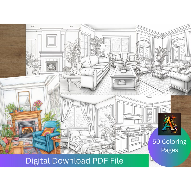 Interior Design Coloring Pages - Etsy