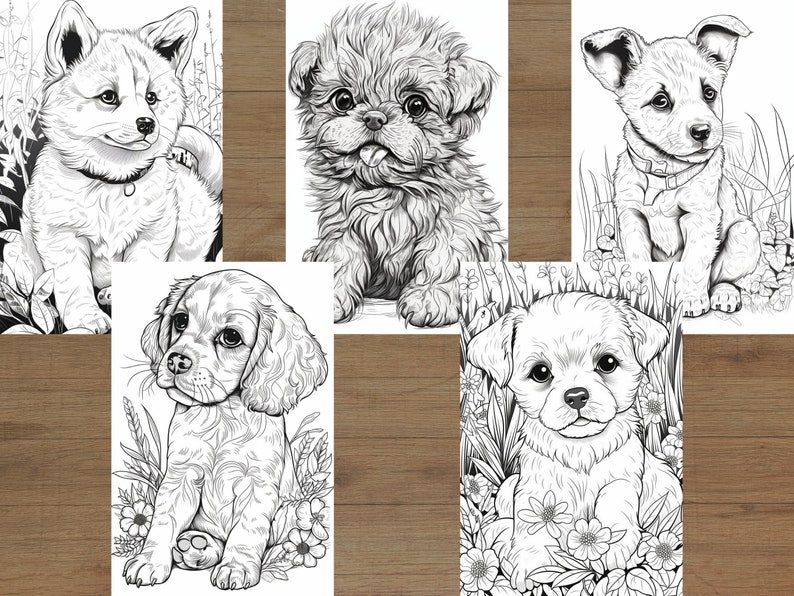 Cute Puppy Coloring Book - Enjoy Hours of Coloring Fun With Adorable ...