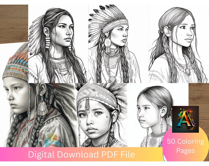 Digital Art PDF Beautiful Native American Indian Woman Coloring Book ...