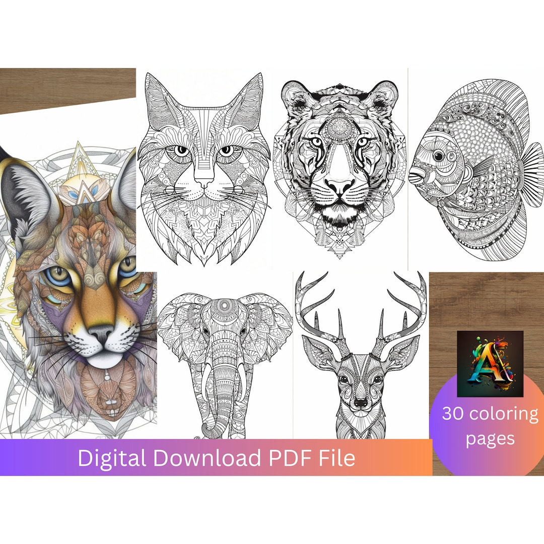 Mandala Magic: A Collection of 30 Intricate Animal Coloring Pages - Etsy