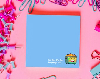 Green Dumpster Fire Sticky Notes Yellow Background Cute Pastel ...