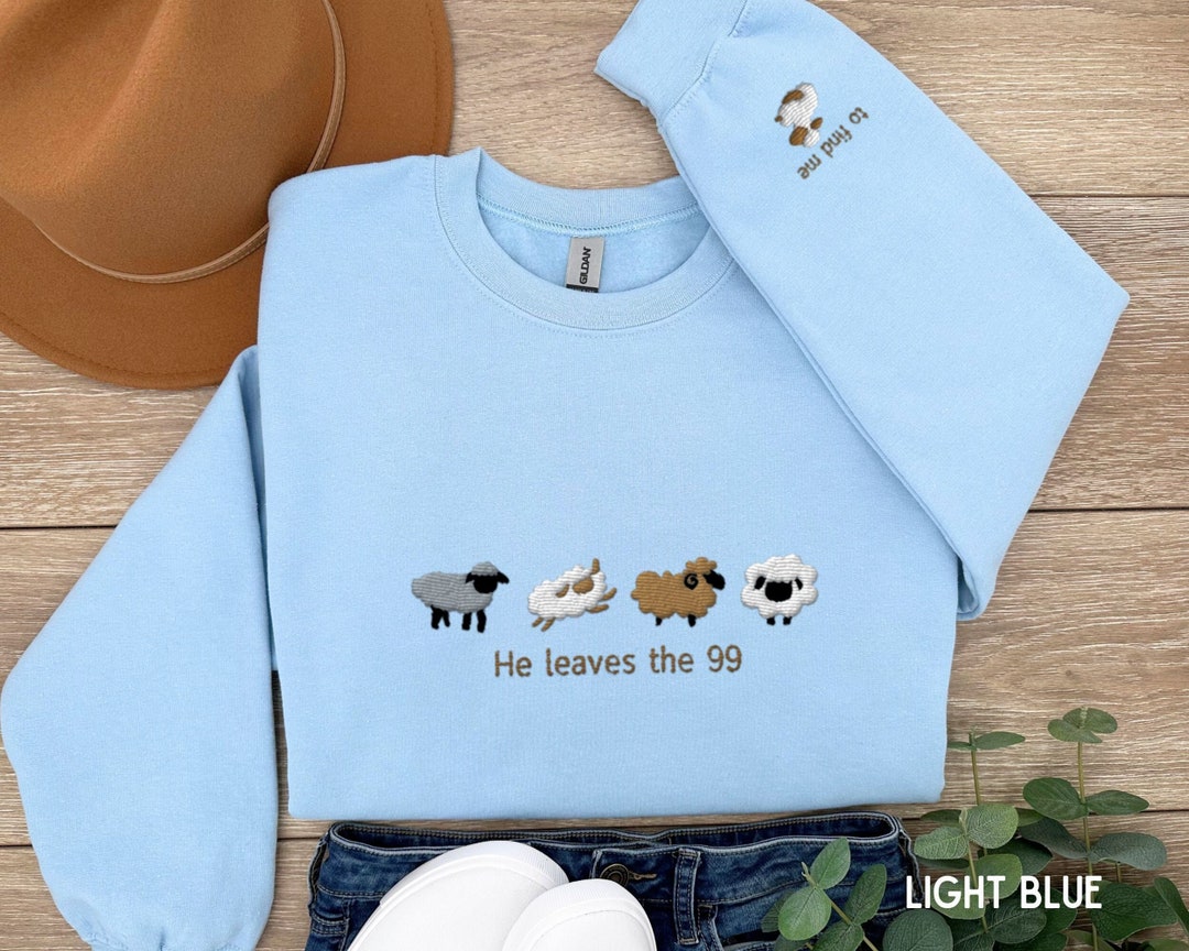 Lost Sheep Embroidered Sweatshirt, Christian Crewneck, Jesus Leaves the ...