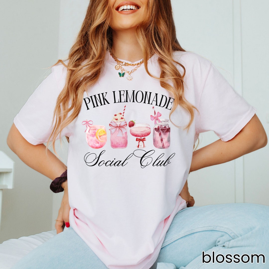 Pink Lemonade Coquette Shirt, Balletcore Pink Ribbon Bow Summer Drink T ...