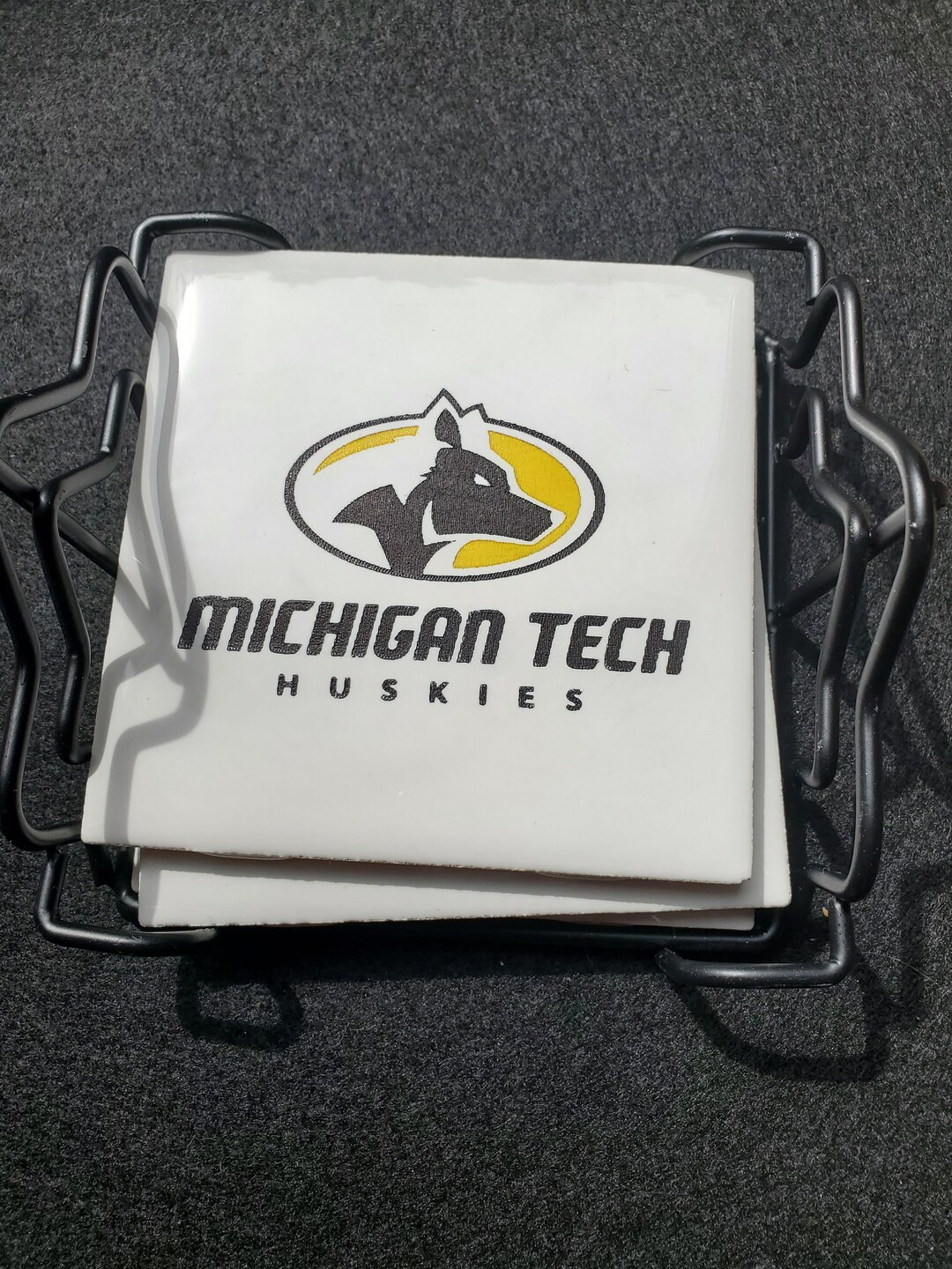 Michigan Tech, Huskies Logo, Ceramic Tile Coaster Laser Etched With ...