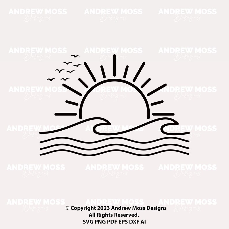 Waves and Sunset SVG File T-shirt Design - Etsy