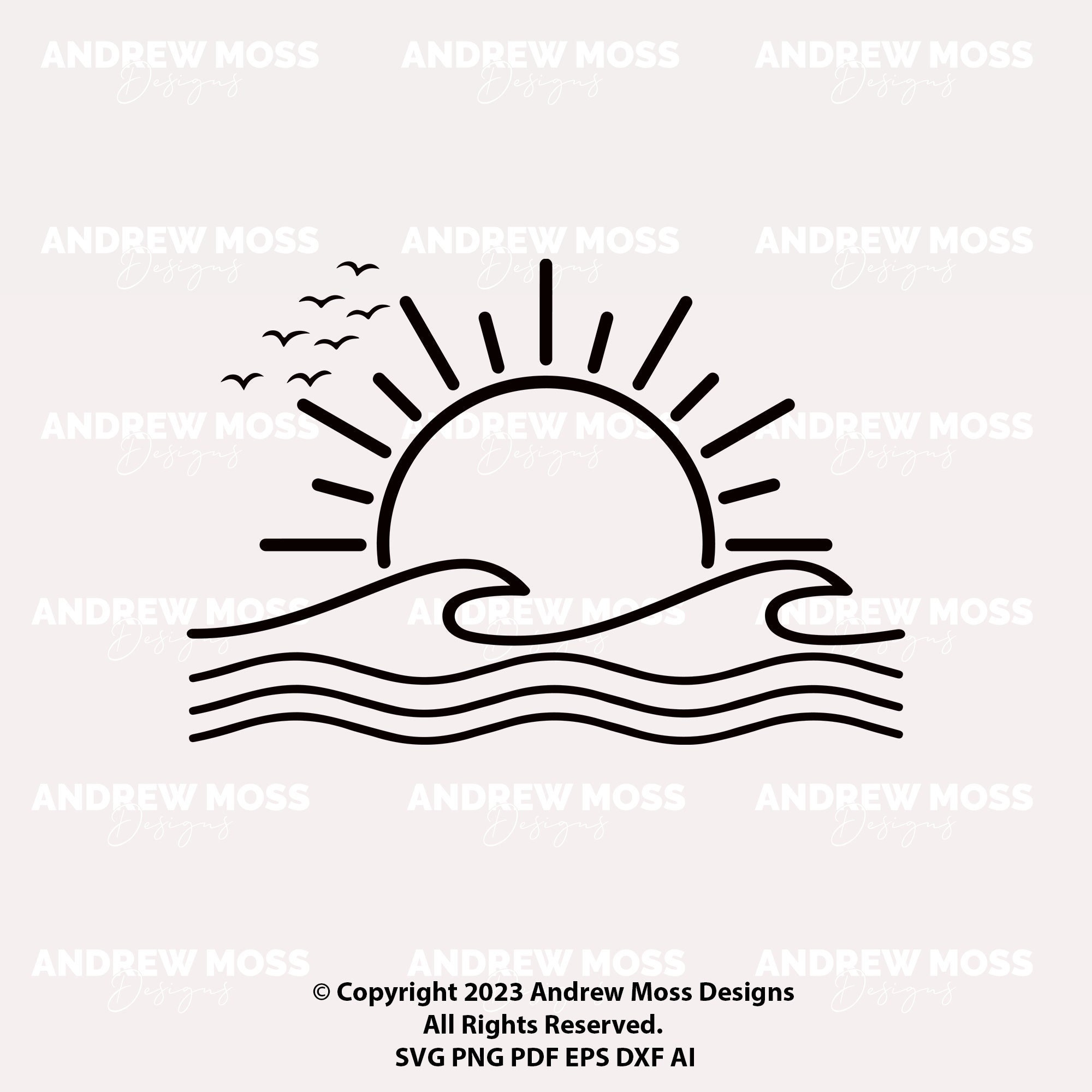 Waves and Sunset SVG File T-shirt Design - Etsy