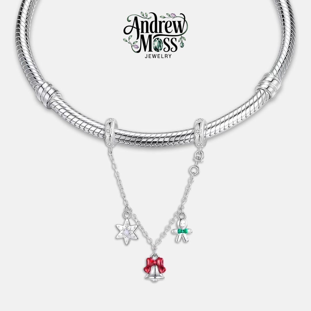 Christmas Bell Snowflake & Gingerbread Man Safety Chain Charm for ...