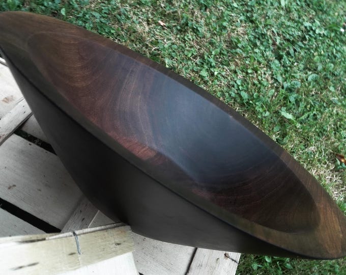 Large Deep Dark Walnut Bowl, Slightly Elliptical, Beveled Edge, Unique ...