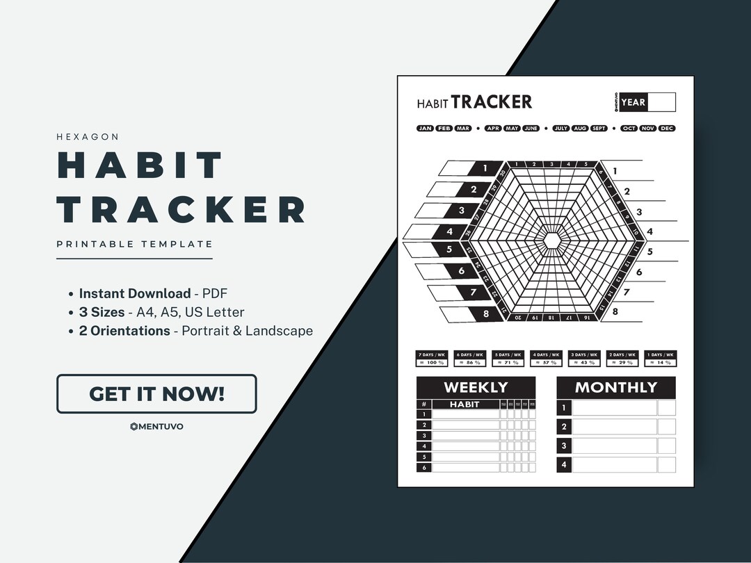 Printable Habit Tracker | Minimalistic Hexagon Aesthetic | Daily ...