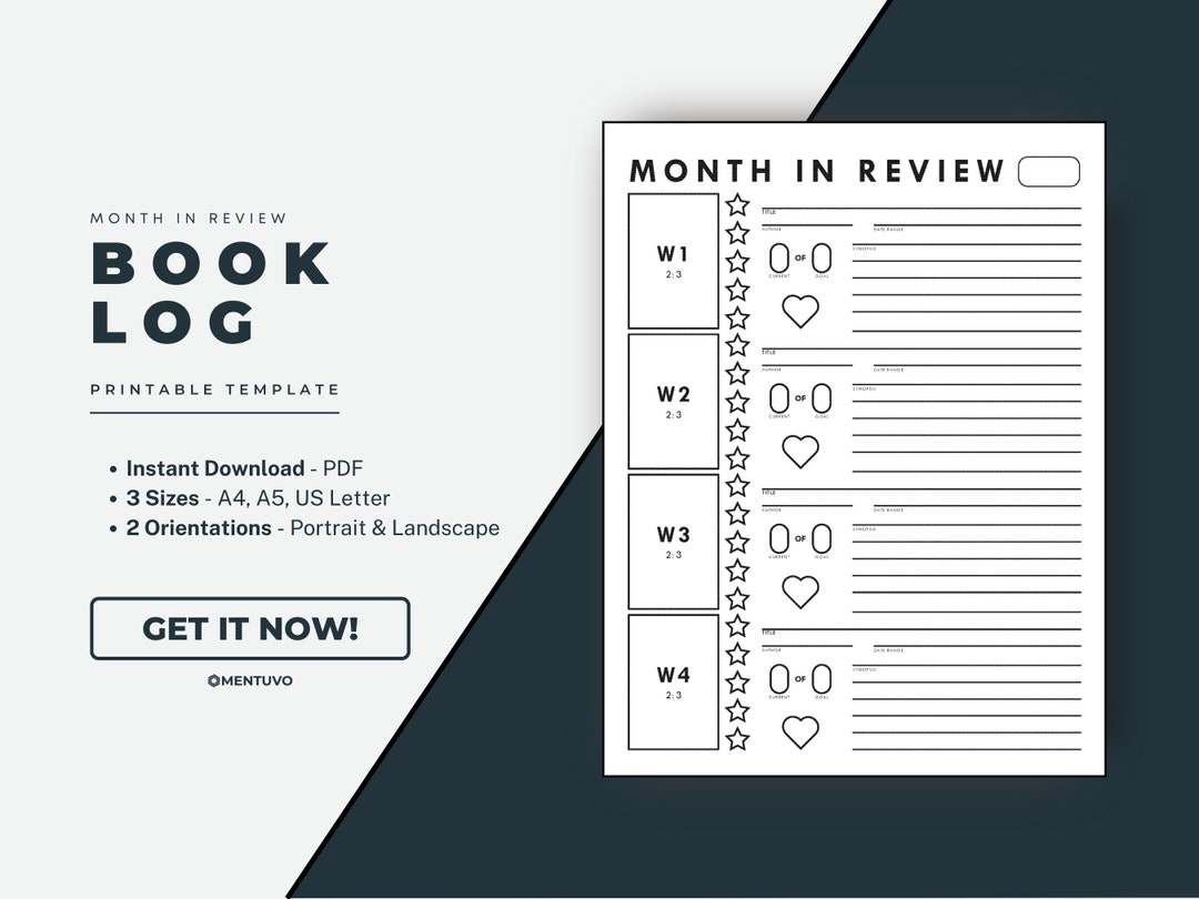 Month in Review Book Log Printable | Track Your Favorite Reads of Each ...