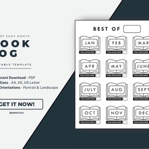Best of Each Month Book Log Printable | Book Tracker & Reading Journal ...