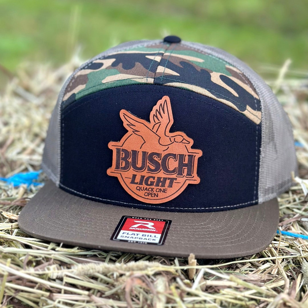 Busch Light Quack One Open Duck Richardsons 168 Flat Bill Snapback Trucker Hat Laser Engraved ...