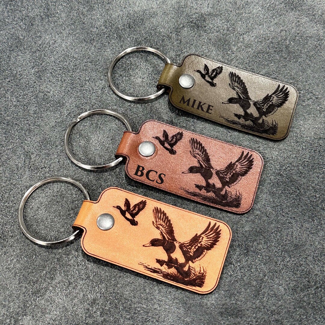 Handmade Duck Tag Leather Keychain | Custom Mallard Keychain With Your ...