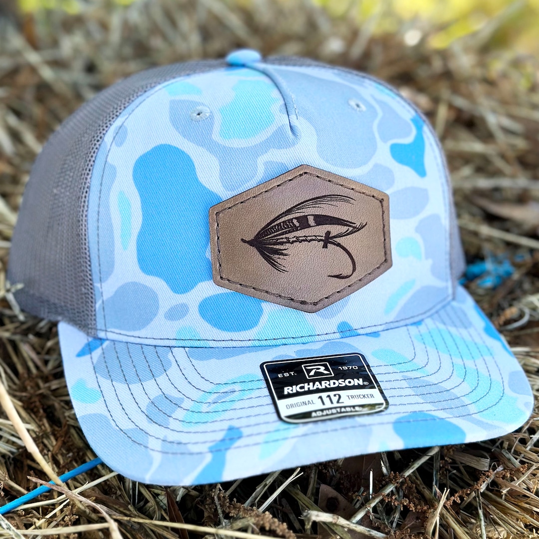 Fly Fishing Grey Leather Patch Hat Custom Richardson 112 Mesh Snapback ...