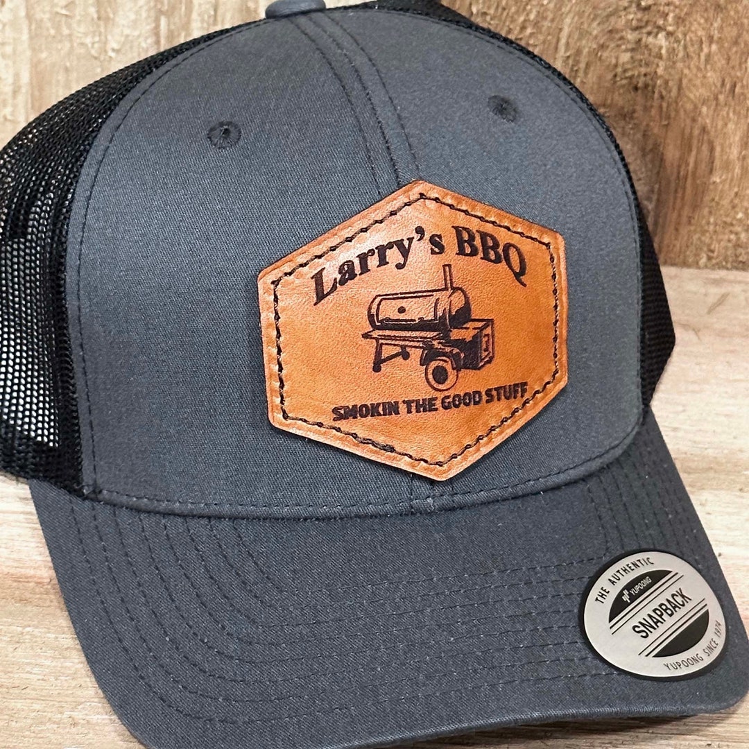 Custom BBQ Smoker Leather Patch Mesh Snapback Trucker Hat Barbecue Dad ...