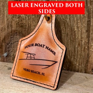 Custom Boat Name Floating Leather Keychain | Personalized Genuine ...
