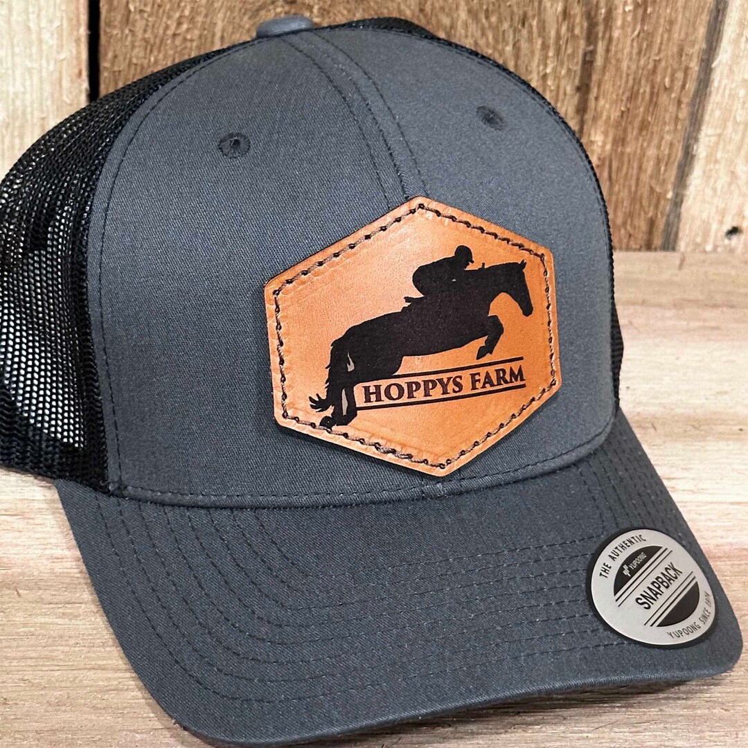 Jumping Horse Custom Farm Leather Patch Mesh Snapback Trucker Hat ...