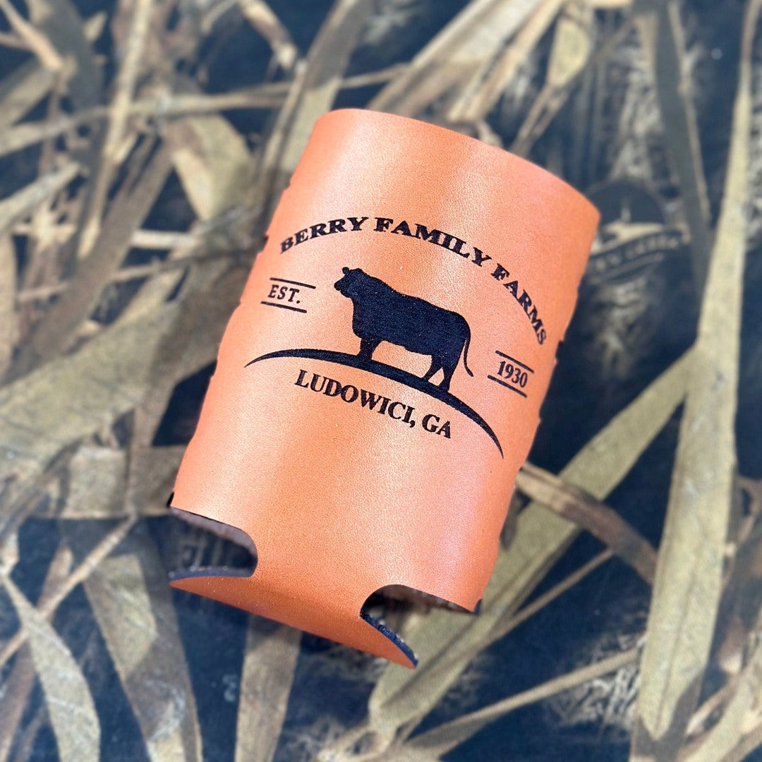 Custom Cattle Can Kozy Genuine Leather Drink Coolie, Personalized Laser ...