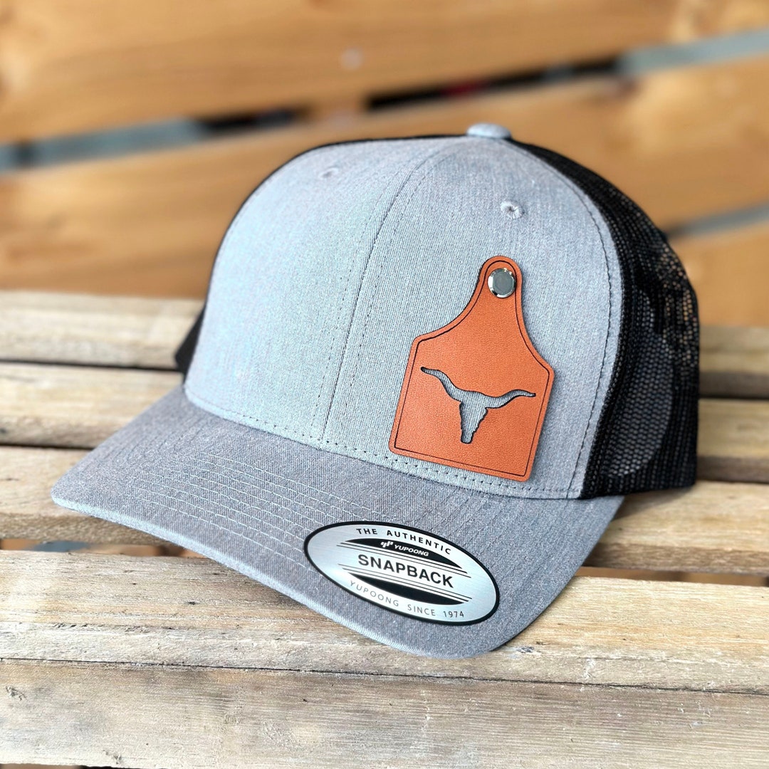 Longhorn Cattle Ear Tag Mesh Snapback Trucker Hat | Laser Engraved ...