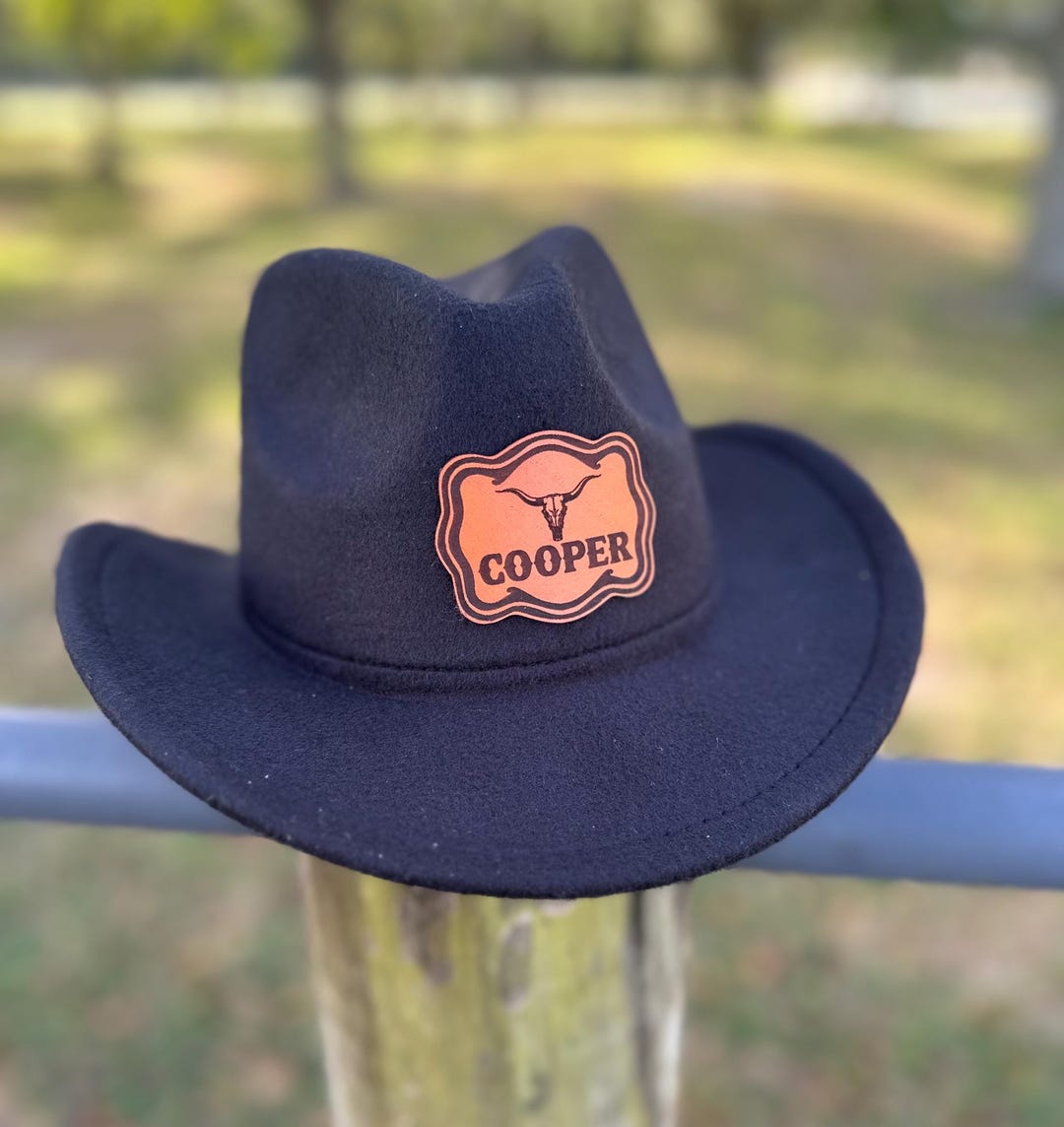 Personalized Youth Cowboy Hat | Longhorn Leather Patch, Kids Western ...