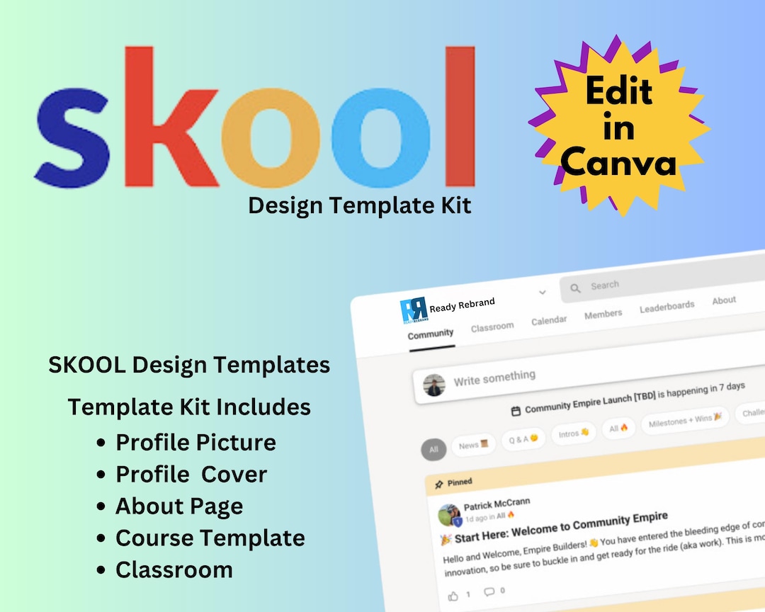 SKOOL Design Templates, Edit in Canva, Digital Products, SKOOL ...