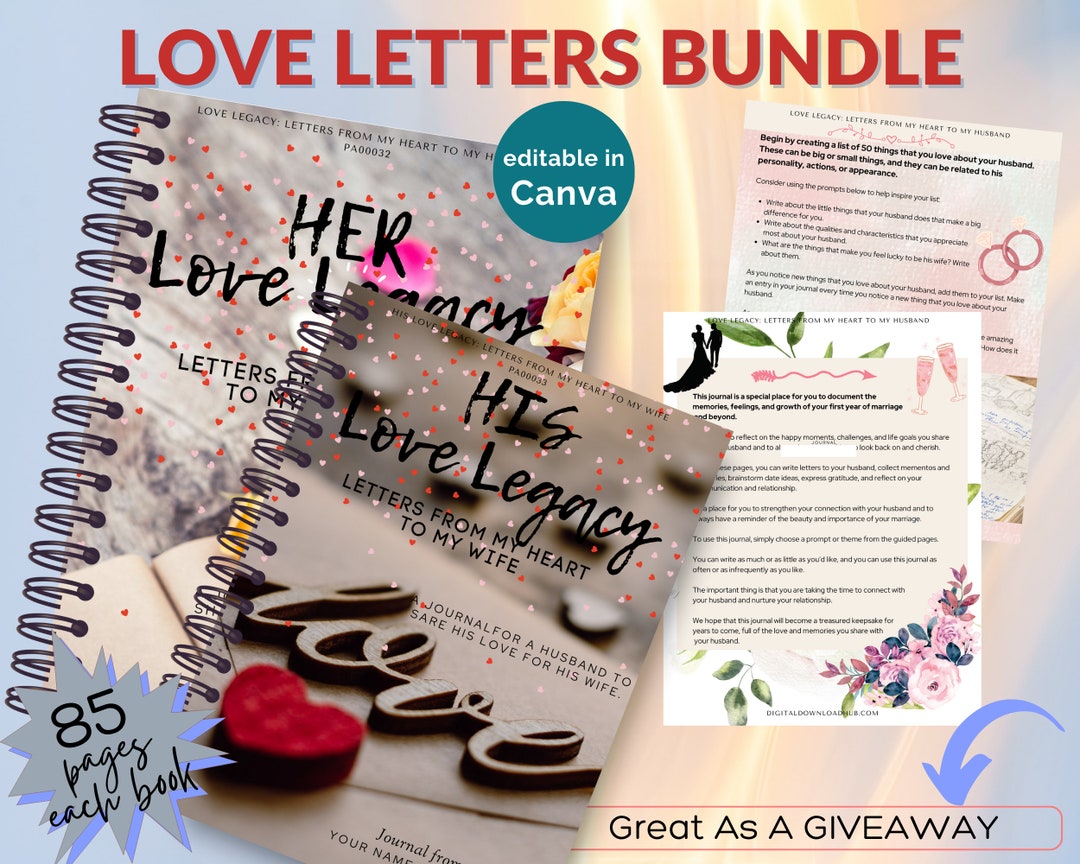 His and Her Love Letter Journal Bundle, Printable I Love You Cards ...