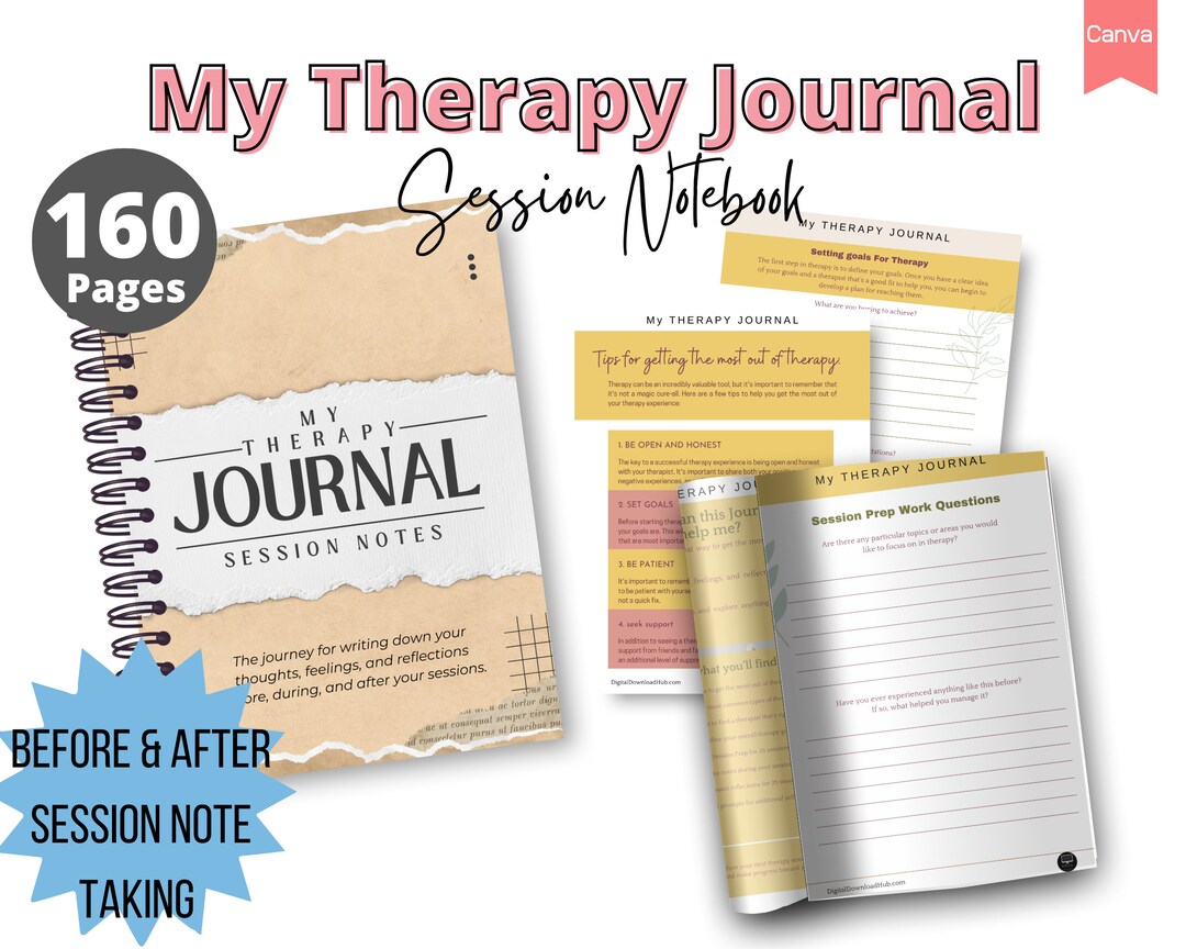 Therapy Journal: Session Notes, Goals, Questions (160-page Printable ...