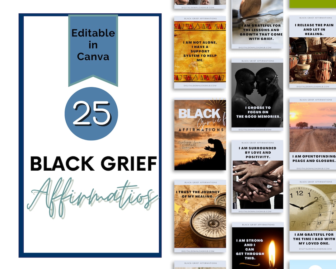 Black Grief Affirmation Cards, Canva Template, Editable & Printable ...