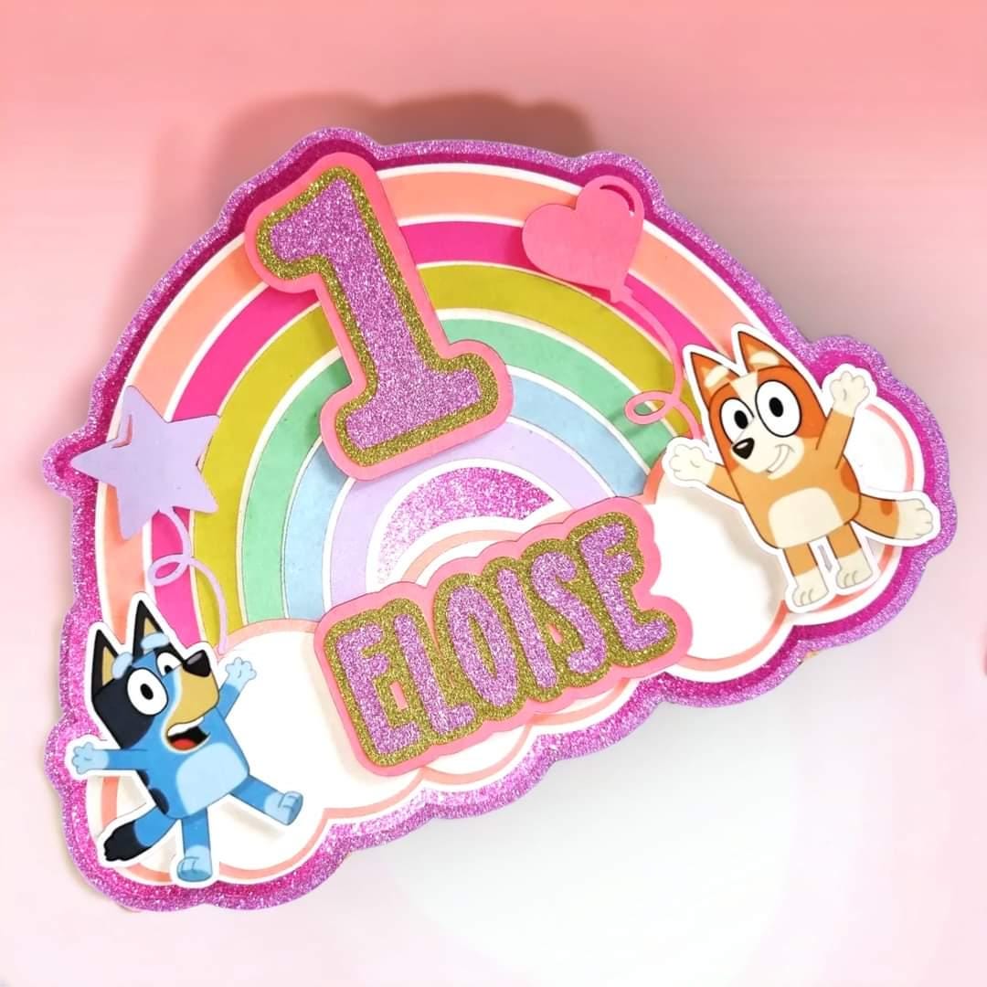 BLUEY RAINBOW Birthday Cake Topper Glitter Colourful Cardstock ...
