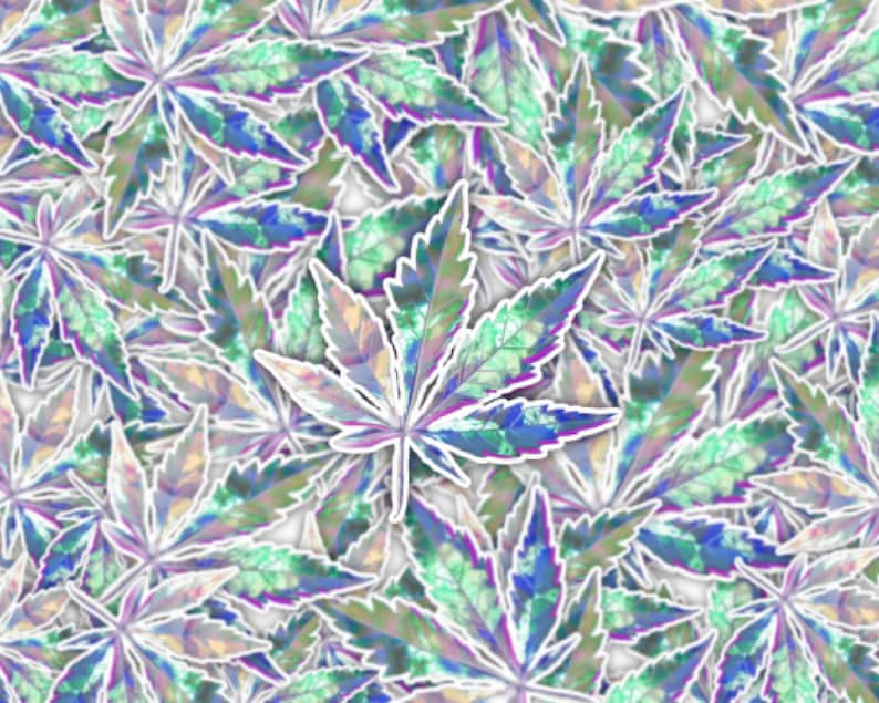 Holographic Weed Leaf Sticker - Etsy