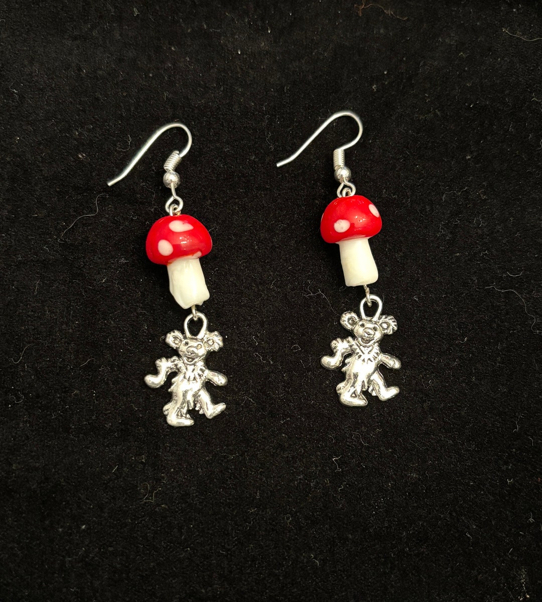 Dancing Bear or Jerry Bear and Mushroom Earrings - Etsy