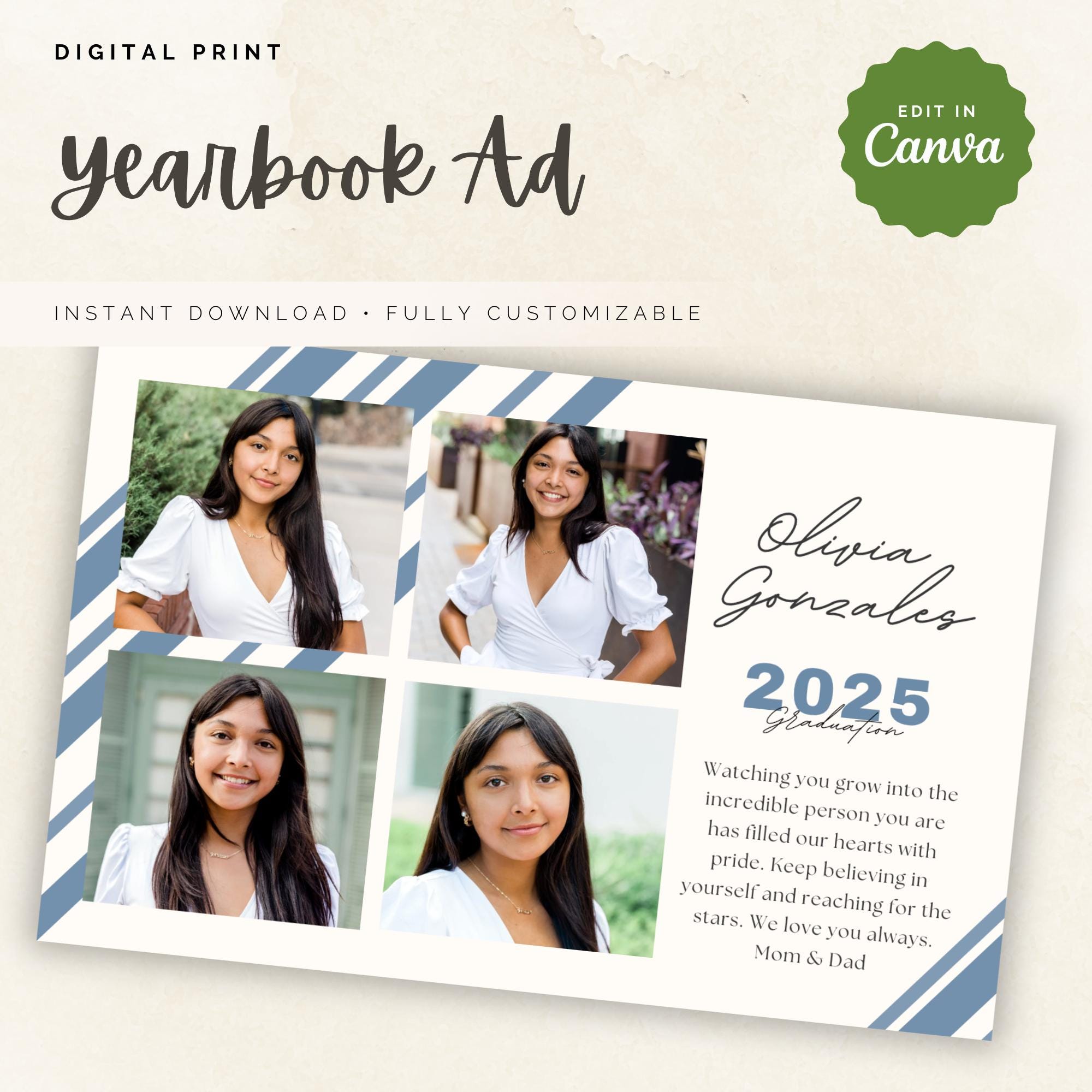 Senior Yearbook Ad Template, Editable Half Page Yearbook Ad, Yearbook ...