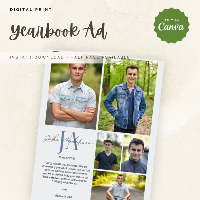 Full Page Senior Yearbook Ad Template: Editable Canva Design (digital ...