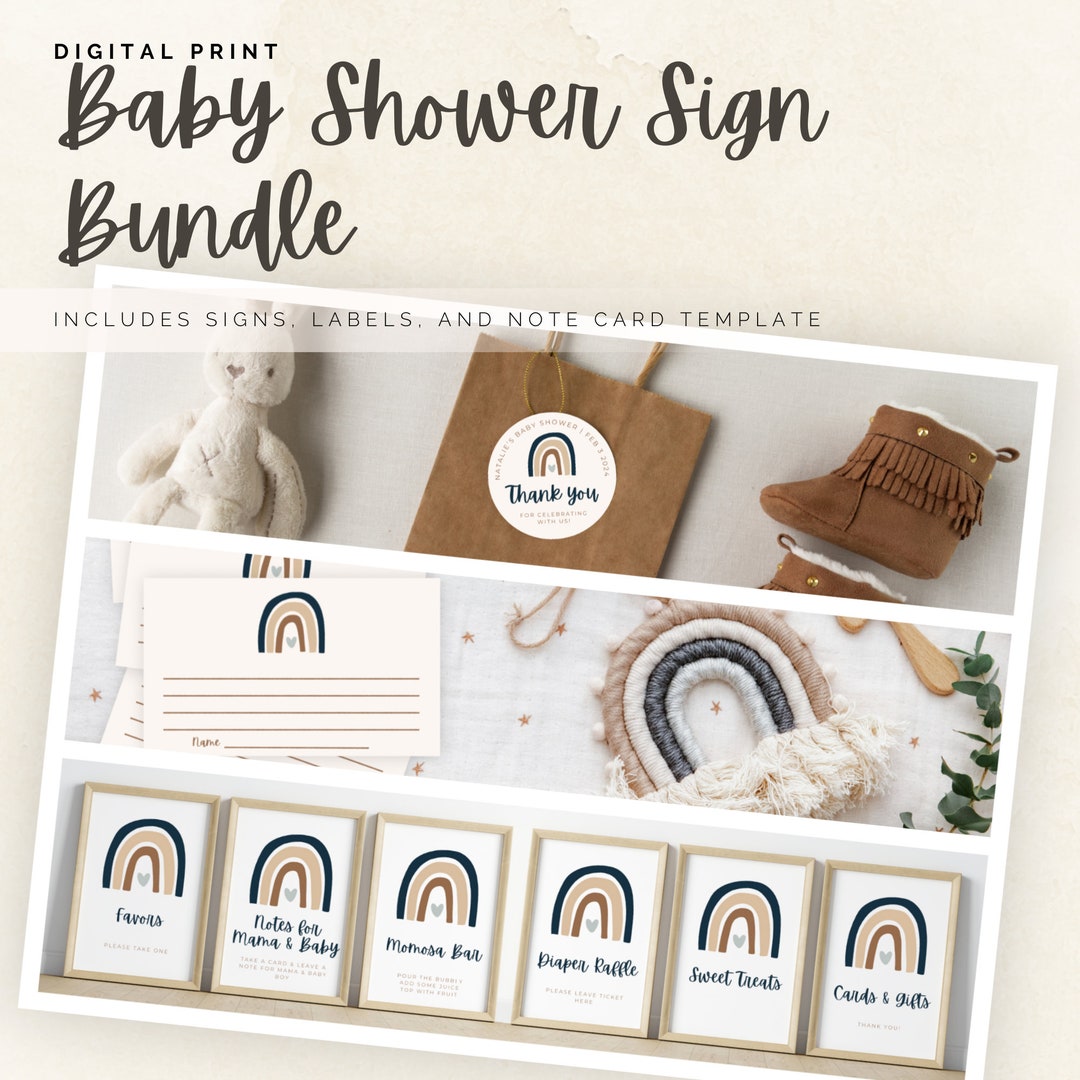 Editable Bohemian Rainbow Baby Shower Sign Bundle, 4x6, 5x7, Boho Baby ...