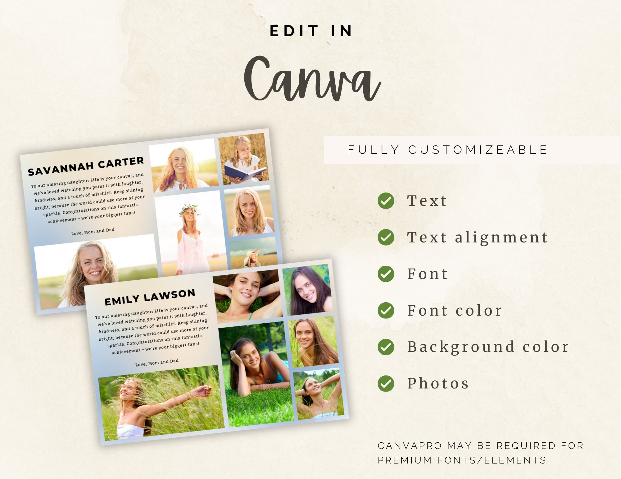 Editable Senior Yearbook Ad Template: Half Page Canva Design (digital ...