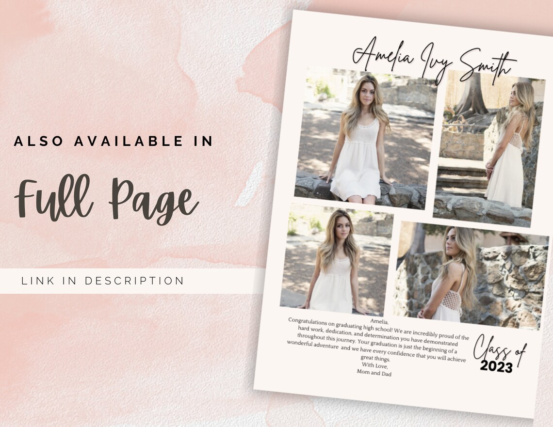 Editable Senior Yearbook Ad Template: Half Page, 4 Photos (digital ...