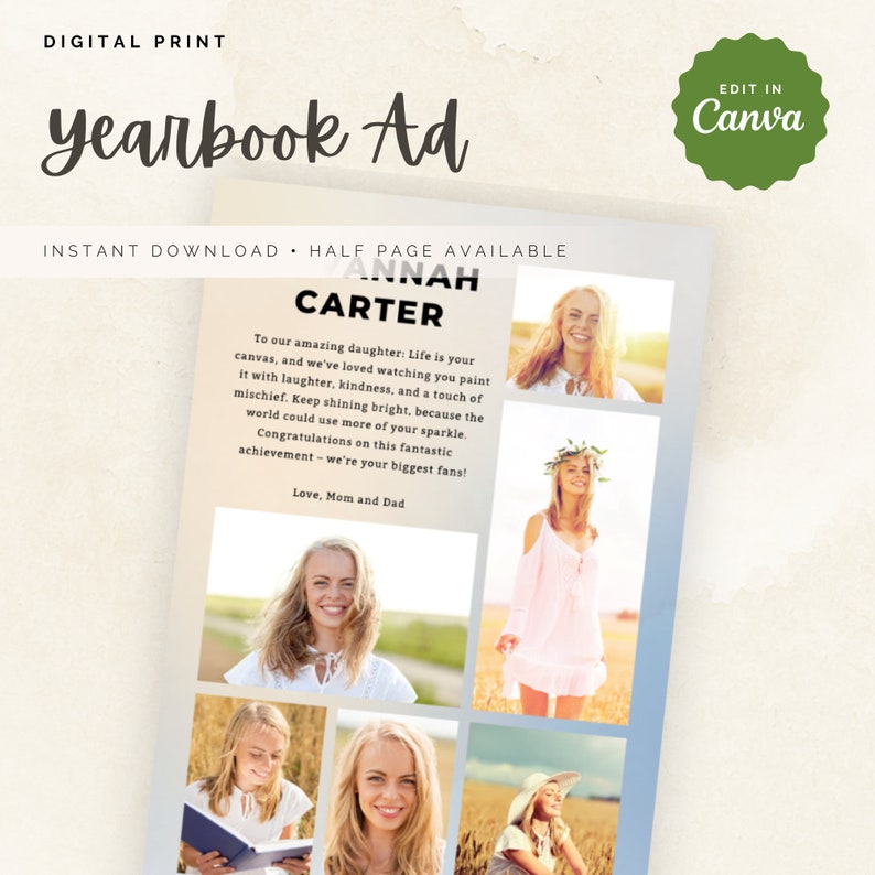 Editable Senior Yearbook Ad Template: Full Page Tribute (digital ...