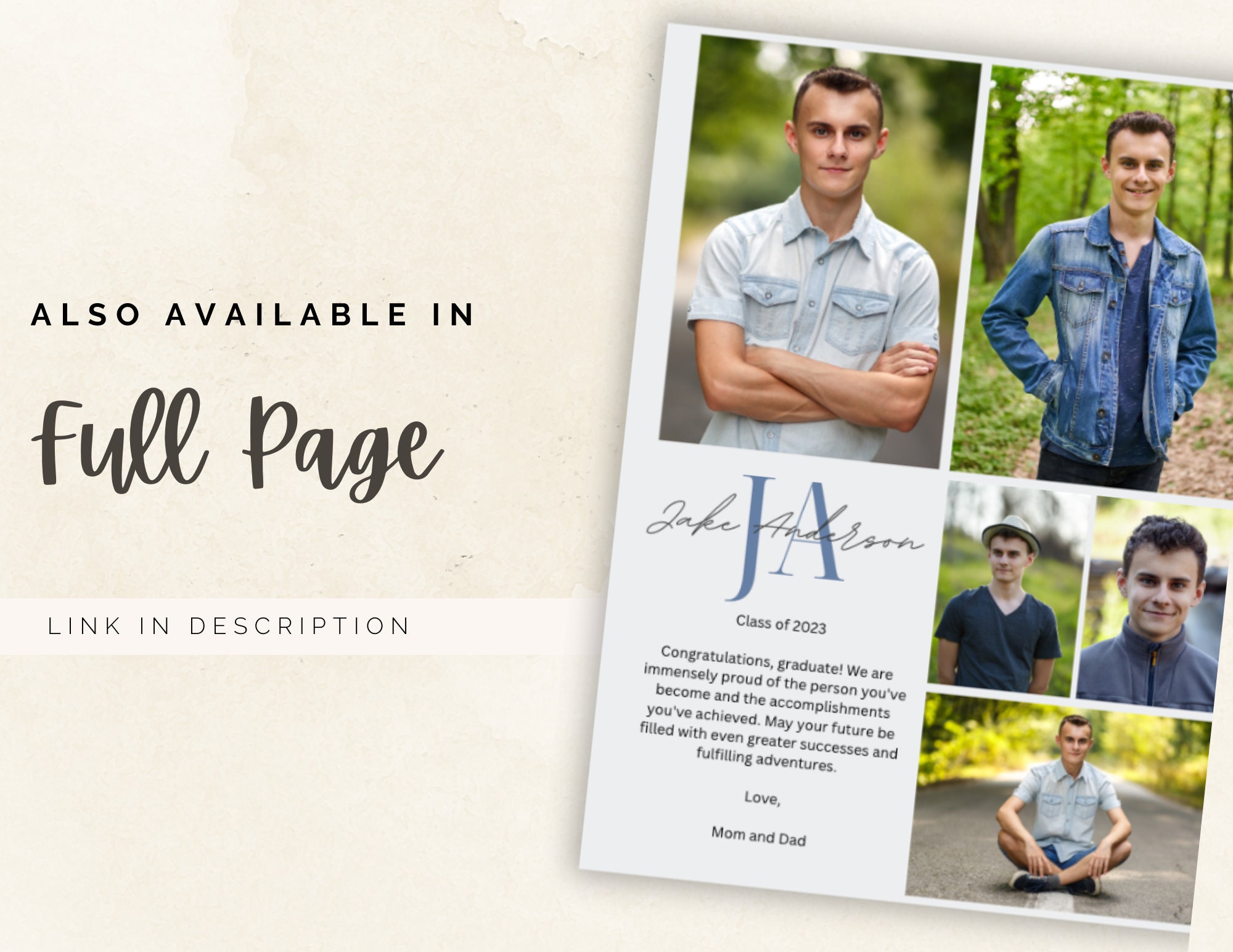 Editable Senior Yearbook Ad Template: Half Page, 5 Photos (digital ...
